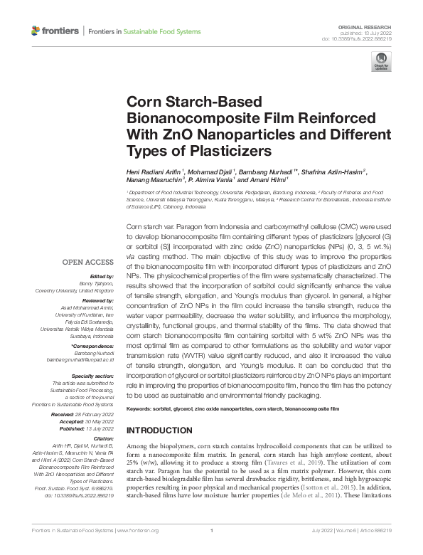 (PDF) Corn Starch-Based Bionanocomposite Film Reinforced With ZnO ...