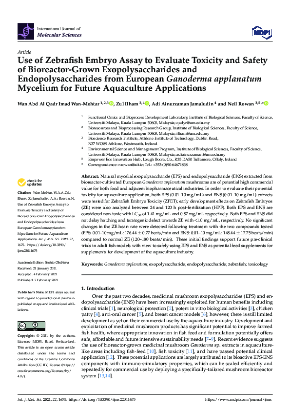 (PDF) Use of Zebrafish Embryo Assay to Evaluate Toxicity and Safety of ...