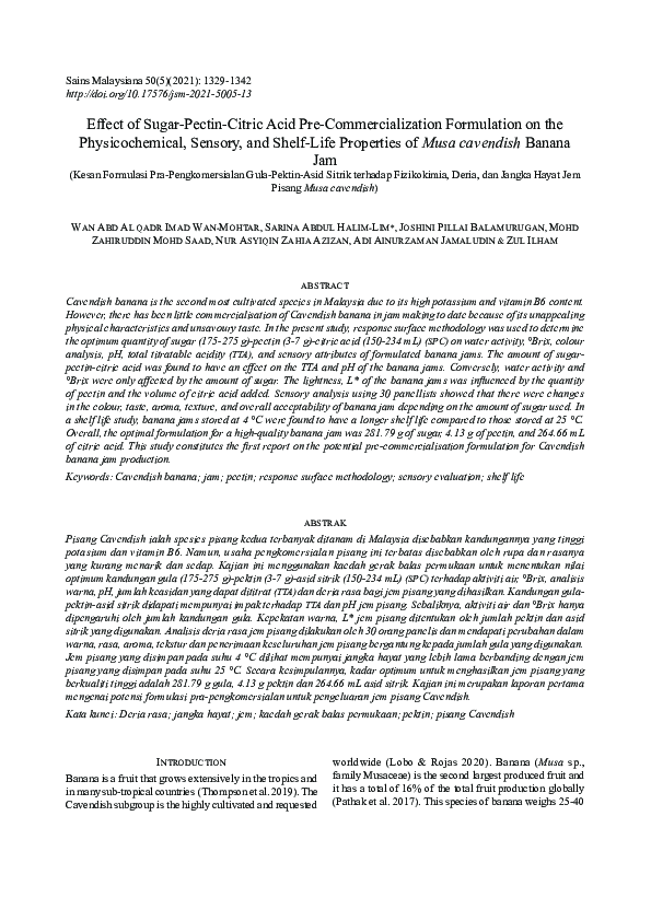 (PDF) Effect of Sugar-Pectin-Citric Acid Pre-Commercialization Formulation on the ...