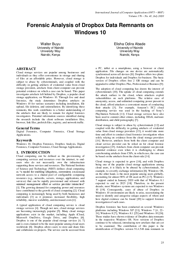 (PDF) Forensic Analysis of Dropbox Data Remnants on Windows 10