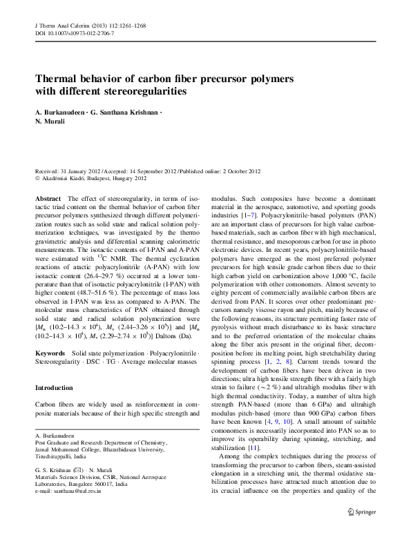 (PDF) Thermal behavior of carbon fiber precursor polymers with ...