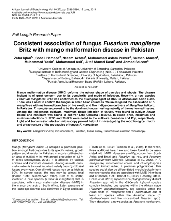 (PDF) Cytology of infection of Fusarium mangiferae Britz in different ...