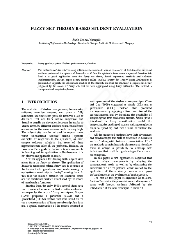 (PDF) Fuzzy Set Theory Based Student Evaluation