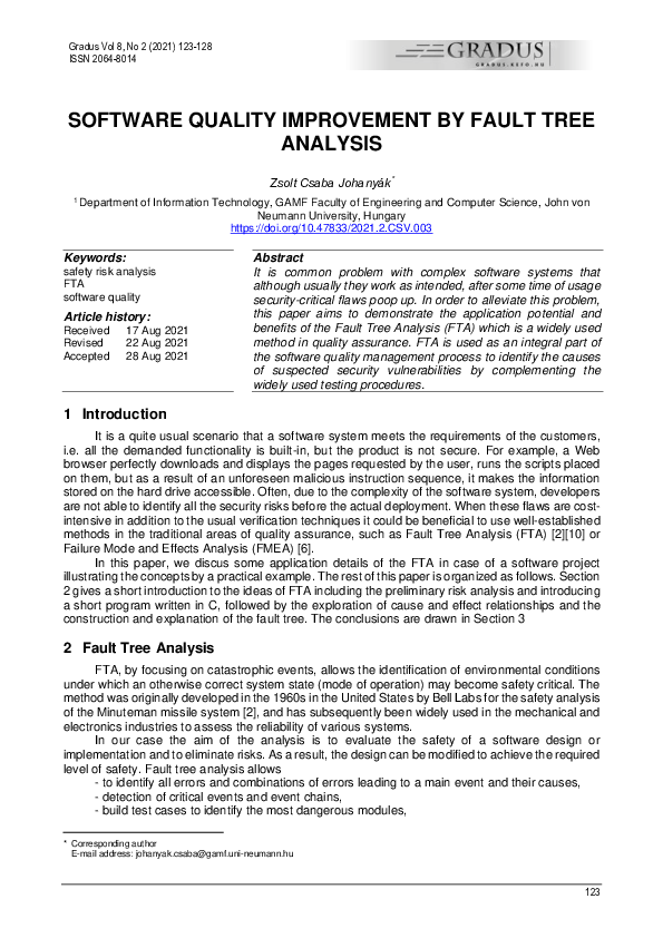 (PDF) Software Quality Improvement by Fault Tree Analysis