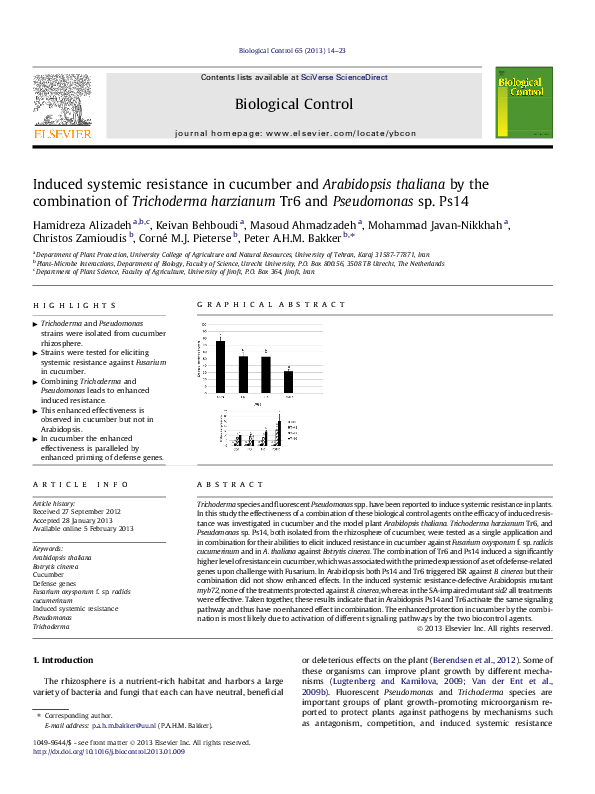 (PDF) Induced systemic resistance in cucumber and Arabidopsis thaliana by the combination of ...