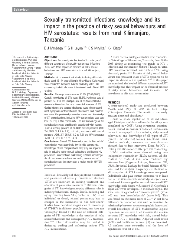 Pdf Sexually Transmitted Infections Knowledge And Its Impact In The