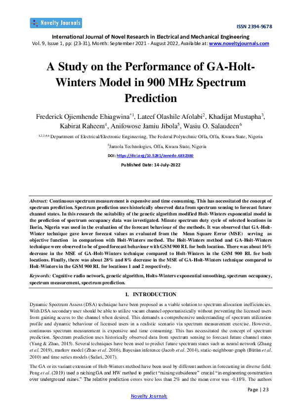 (PDF) A Study on the Performance of GA-Holt-Winters Model in 900 MHz Spectrum Prediction ...