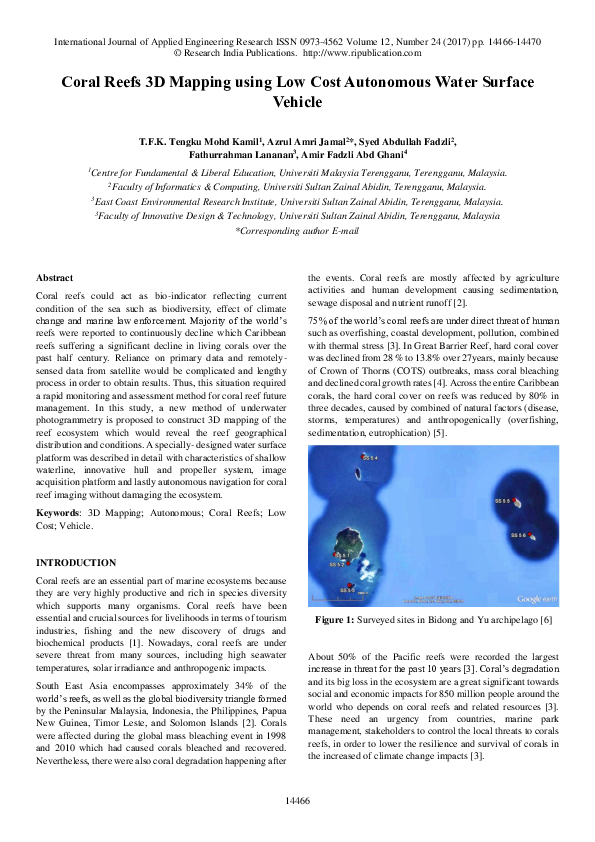 (PDF) Coral Reefs 3 D Mapping using Low Cost Autonomous Water Surface Vehicle
