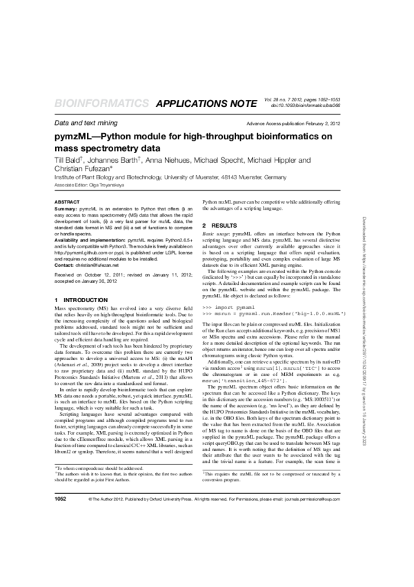 (PDF) pymzML--Python module for high-throughput bioinformatics on mass ...