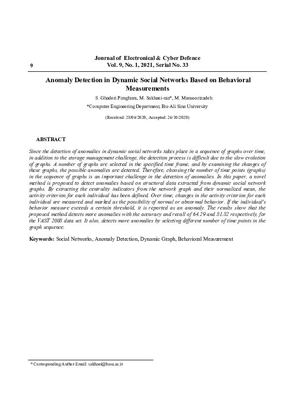 (PDF) Anomaly Detection in Dynamic Social Networks Based on Behavioral ...