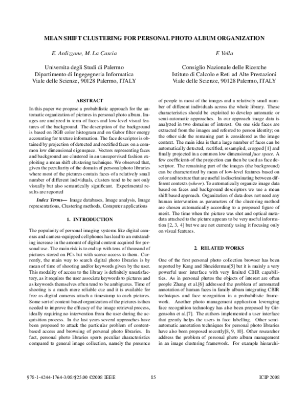 (PDF) Mean shift clustering for personal photo album organization