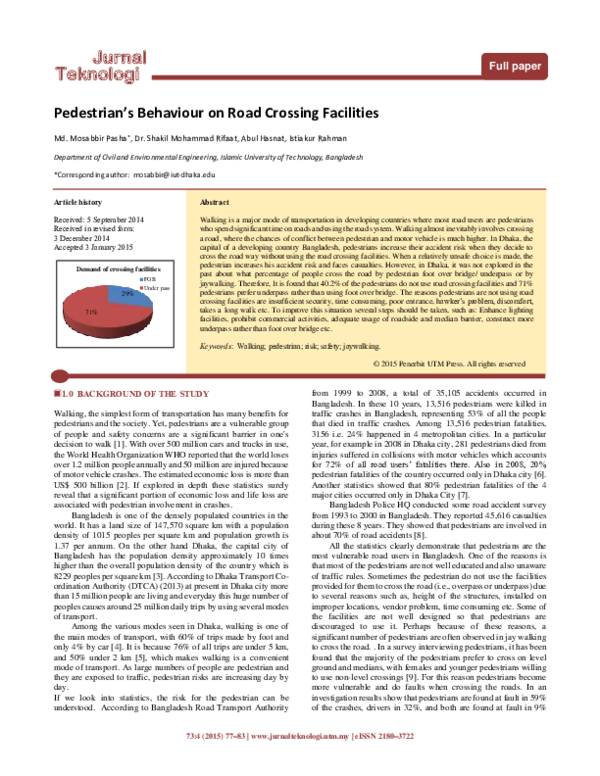 (PDF) J 1 A study on Pedestrian’s Behaviour on Road Crossing Facilities