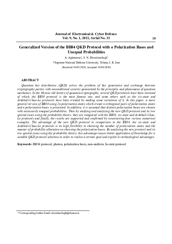 (PDF) Generalized Version of the BB84 QKD Protocol with n Polarization Bases and Unequal ...