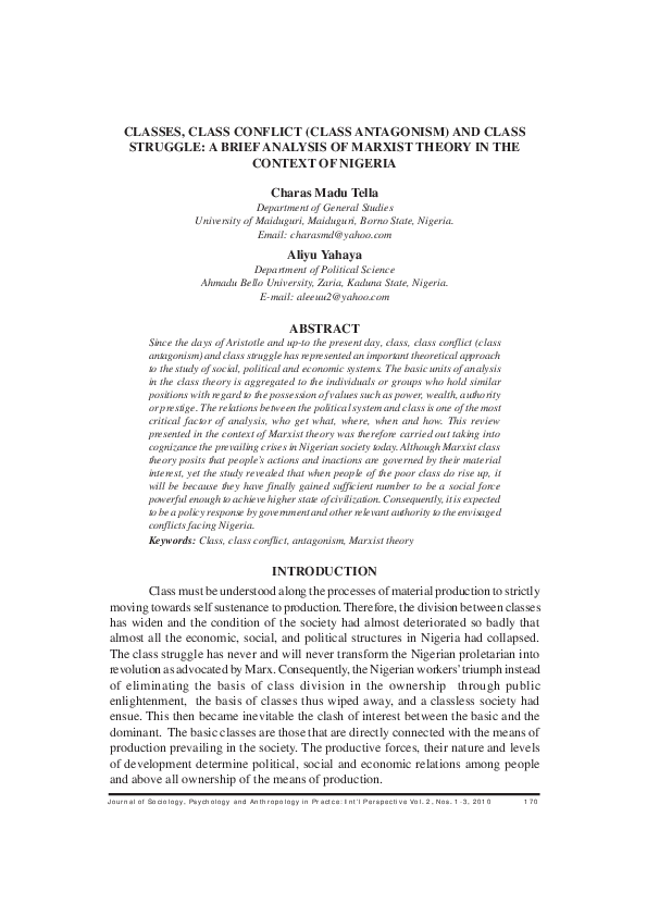 (PDF) Class Struggle : A Brief Analysis of Marxist Theory in the ...