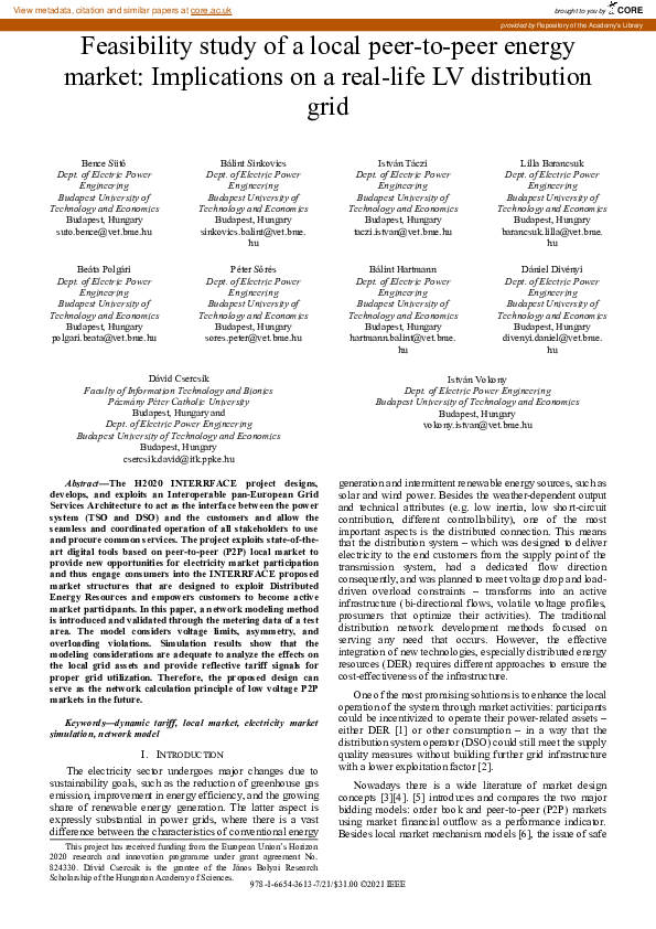 (PDF) Feasibility study of a local peer-to-peer energy market ...