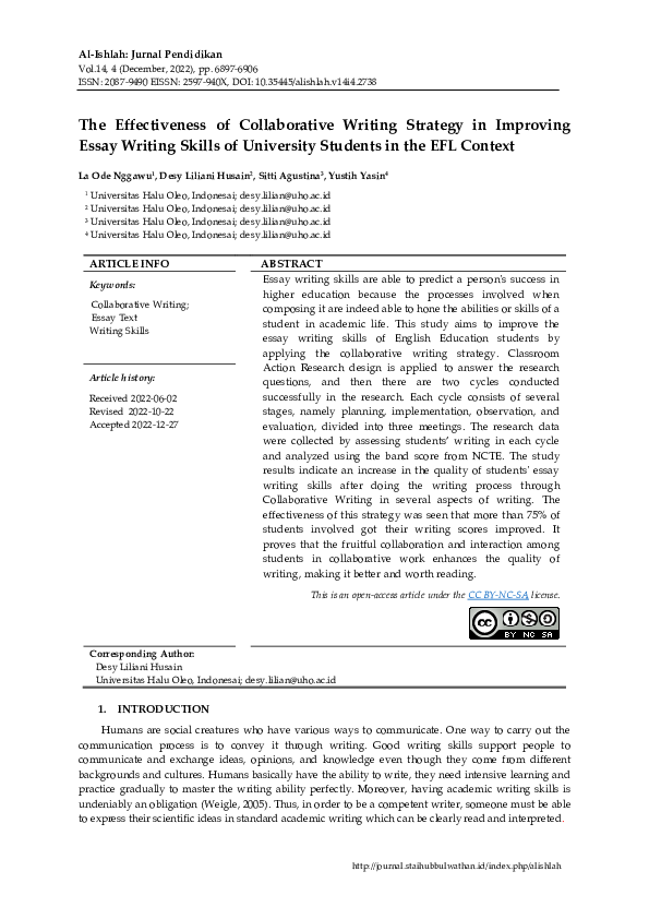 Pdf The Effectiveness Of Collaborative Writing Strategy In Improving Essay Writing Skills Of