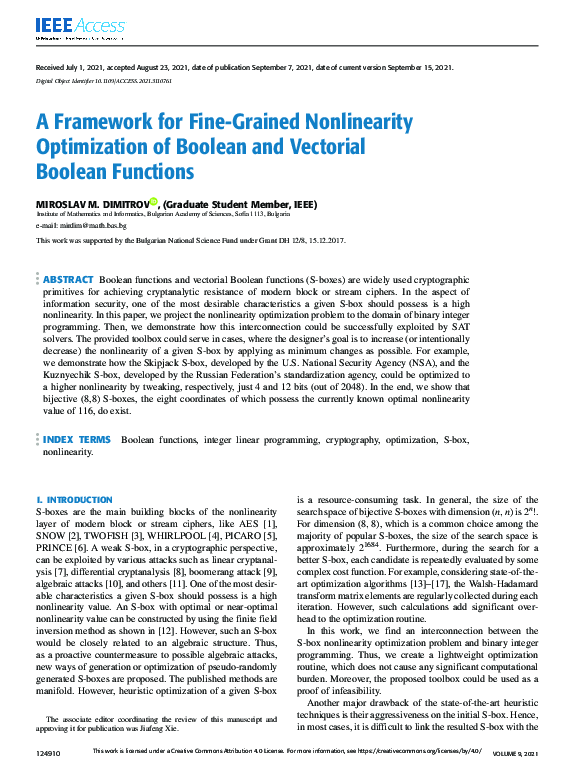 Pdf A Framework For Fine Grained Nonlinearity Optimization Of Boolean And Vectorial Boolean