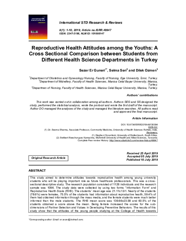 (PDF) Reproductive Health Attitudes among the Youths: A Cross Sectional ...