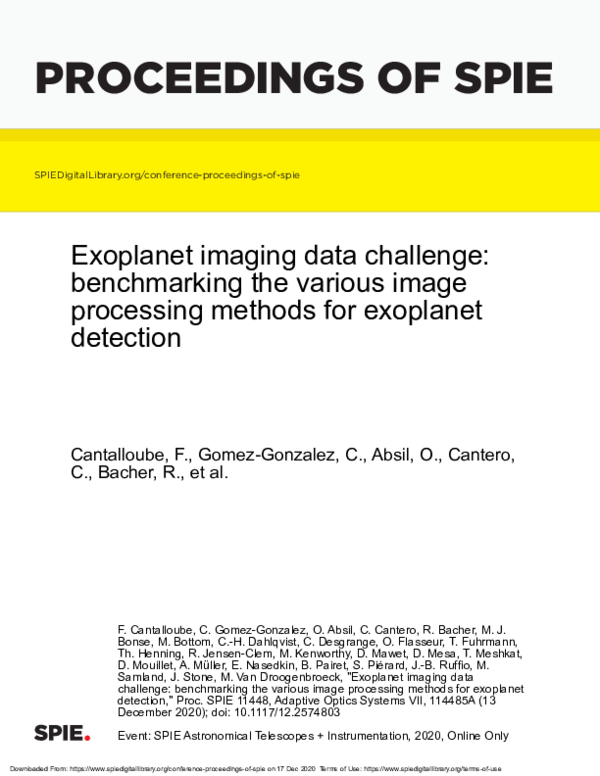 (PDF) Exoplanet imaging data challenge: benchmarking the various image processing methods for ...
