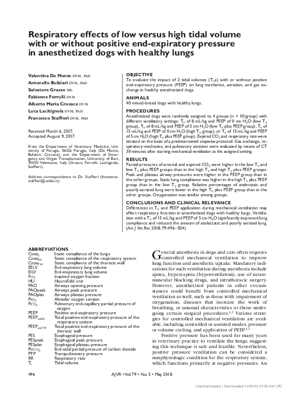(PDF) Respiratory effects of low versus high tidal volume with or ...