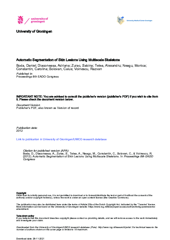 (PDF) Automatic Segmentation of Skin Lesions Using Multiscale Skeletons