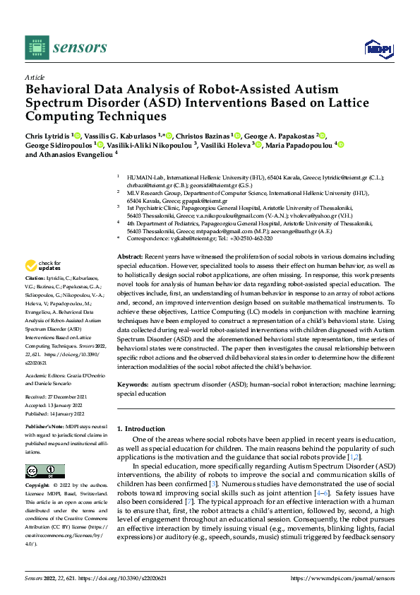 (PDF) Behavioral Data Analysis of Robot-Assisted Autism Spectrum Disorder (ASD) Interventions ...