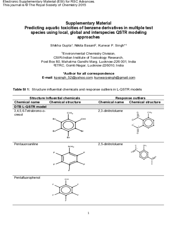 (PDF) Predicting aquatic toxicities of benzene derivatives in multiple ...