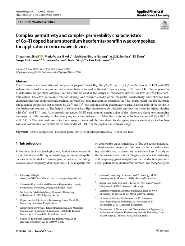 (PDF) Complex permittivity and complex permeability of Sr ions ...