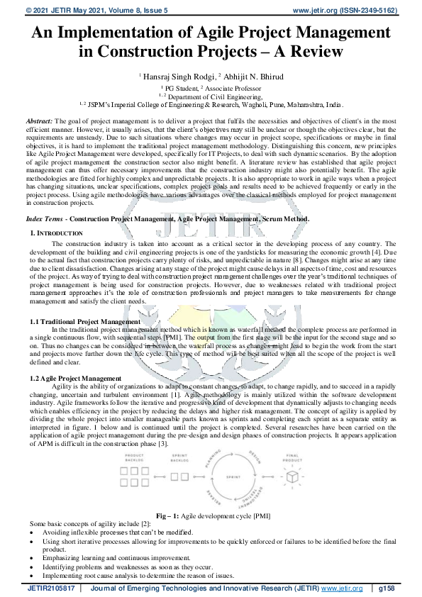 (PDF) An Implementation of Agile Project Management in Construction ...
