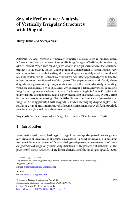 Pdf Seismic Performance Analysis Of Vertically Irregular Structures With Diagrid