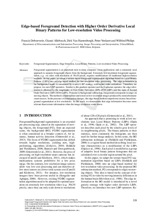 Pdf Edge Based Foreground Detection With Higher Order Derivative Local Binary Patterns For Low 3964