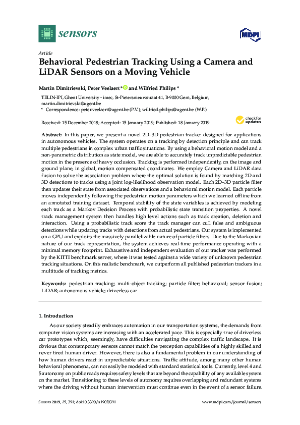 (PDF) Behavioral Pedestrian Tracking Using a Camera and LiDAR Sensors ...