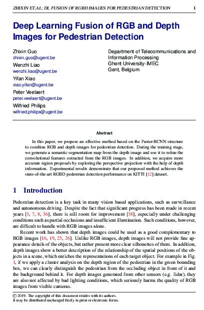 (PDF) Deep Learning Fusion of RGB and Depth Images for Pedestrian Detection
