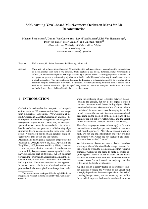 (PDF) Self-learning voxel-based multi-camera occlusion maps for 3D reconstruction