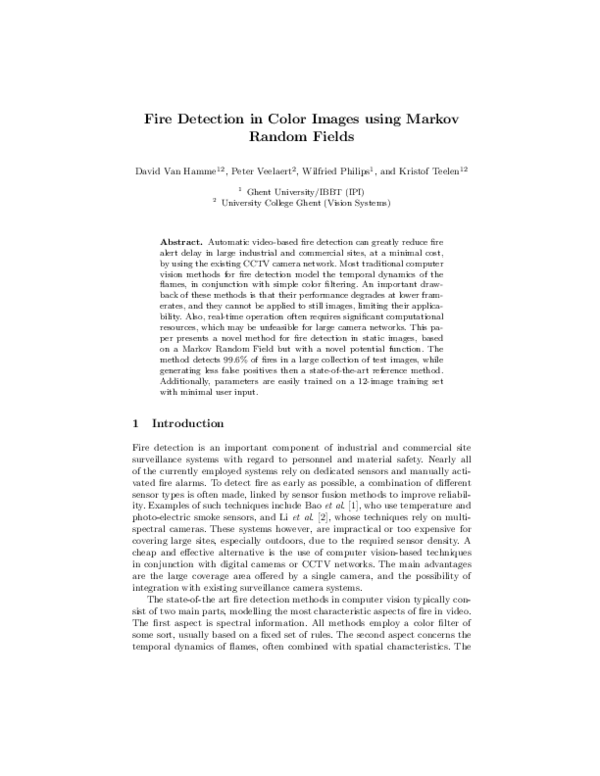 Pdf Fire Detection In Color Images Using Markov Random Fields 1266