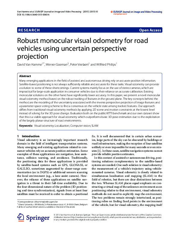 (PDF) Robust monocular visual odometry for road vehicles using ...