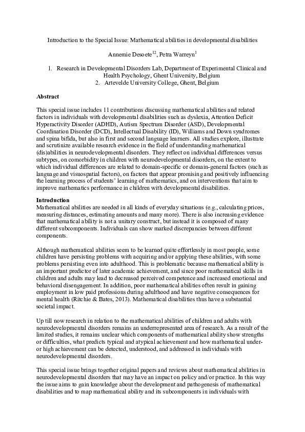 (PDF) Introduction to the Special Issue: Mathematical abilities in ...