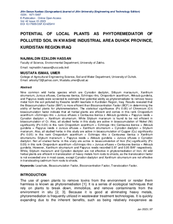 (PDF) POTENTIAL OF LOCAL PLANTS AS PHYTOREMEDIATOR OF POLLUTED SOIL IN ...