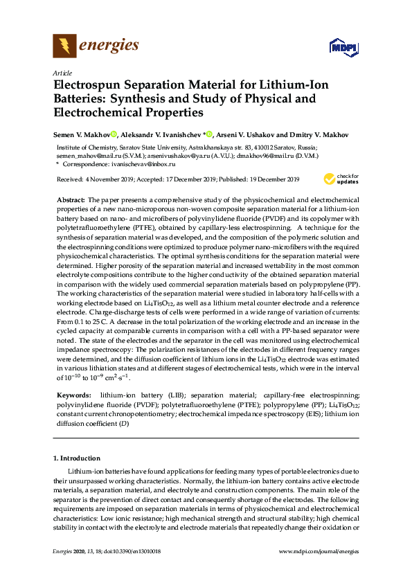 (PDF) Electrospun Separation Material for Lithium-Ion Batteries ...