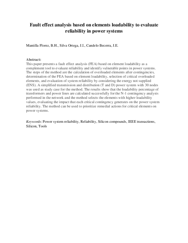 (PDF) Fault Effect Analysis Based on Elements Loadability to Evaluate Reliability in Power Systems
