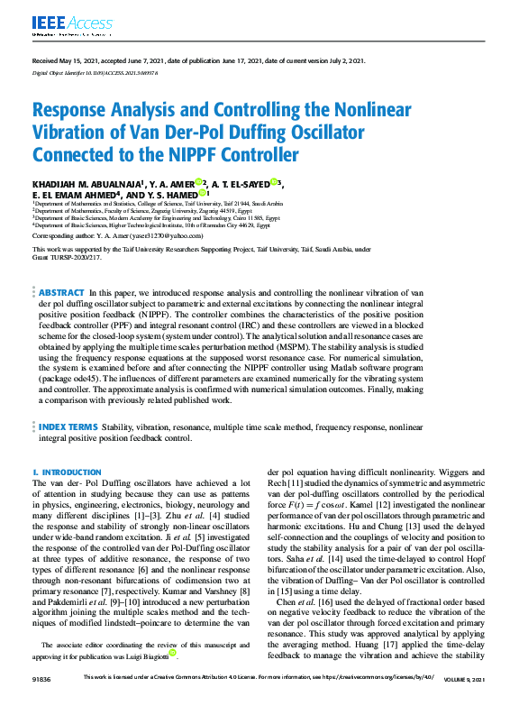 (PDF) Response Analysis and Controlling the Nonlinear Vibration of Van Der-Pol Duffing ...