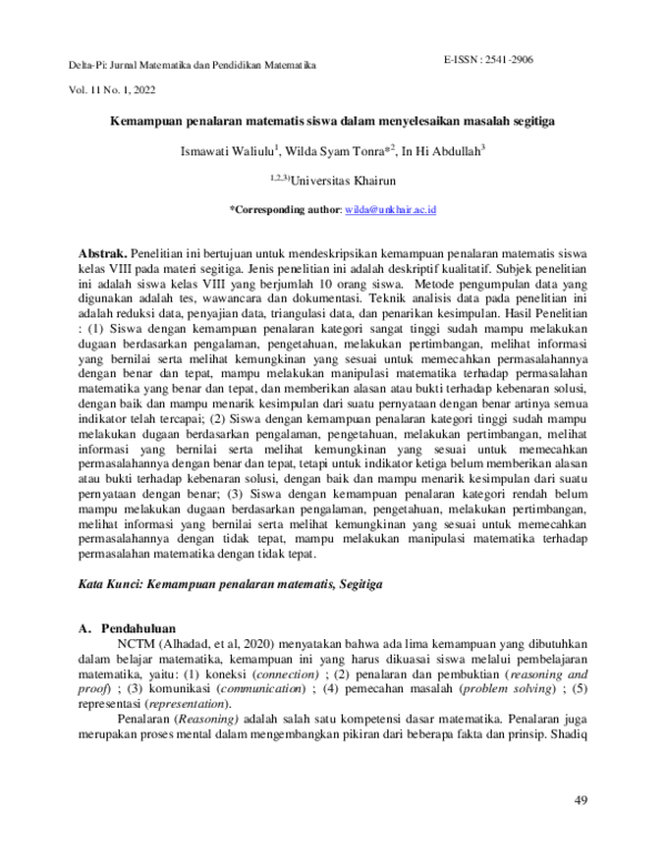 (PDF) Kemampuan penalaran matematis siswa dalam menyelesaikan masalah segitiga