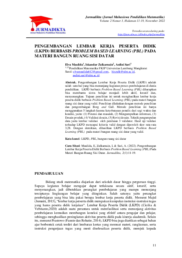Pdf Pengembangan Lembar Kerja Peserta Didik Lkpd Berbasis Problem