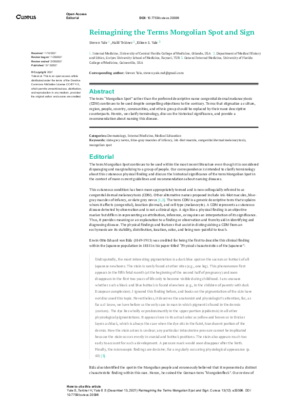 (PDF) Reimagining the Terms Mongolian Spot and Sign