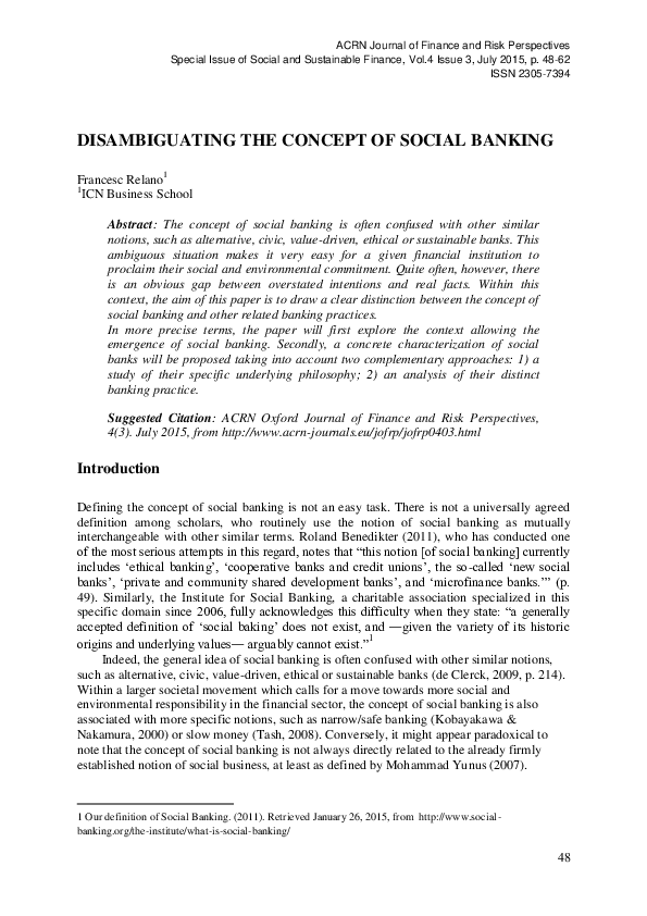 Pdf Disambiguating The Concept Of Social Banking