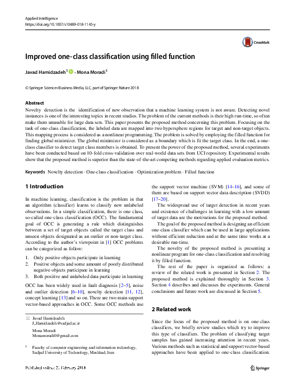 (PDF) Efficient One-Class Classification via Filled Function