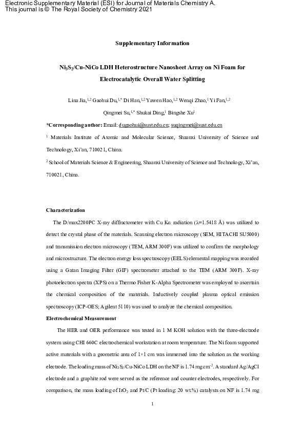 (PDF) Ni3S2/Cu–NiCo LDH heterostructure nanosheet arrays on Ni foam for ...