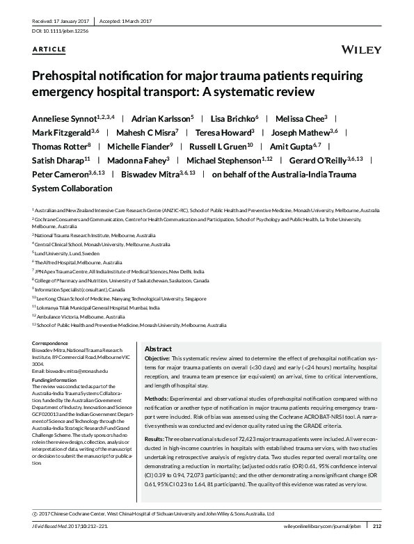 (PDF) Prehospital notification for major trauma patients requiring ...