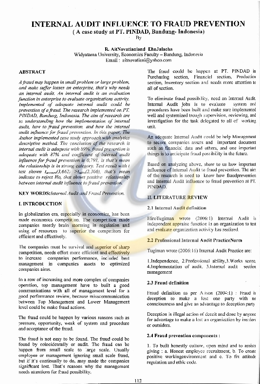 (PDF) INTERNAL AUDIT INFLUENCE TO FRAUD PREVENTION ( A case study at PT ...