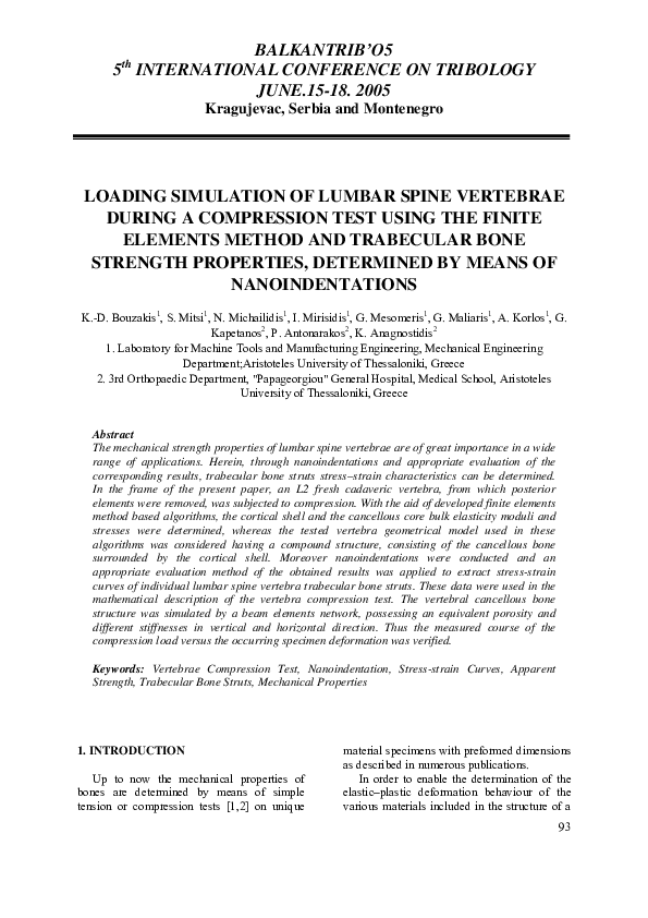 (PDF) Loading simulation of lumbar spine vertebrae during a compression ...